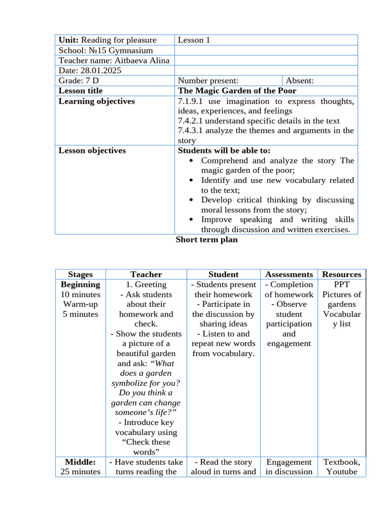 lesson plan 28.01 | PDF | Reading Comprehension | Education Theory