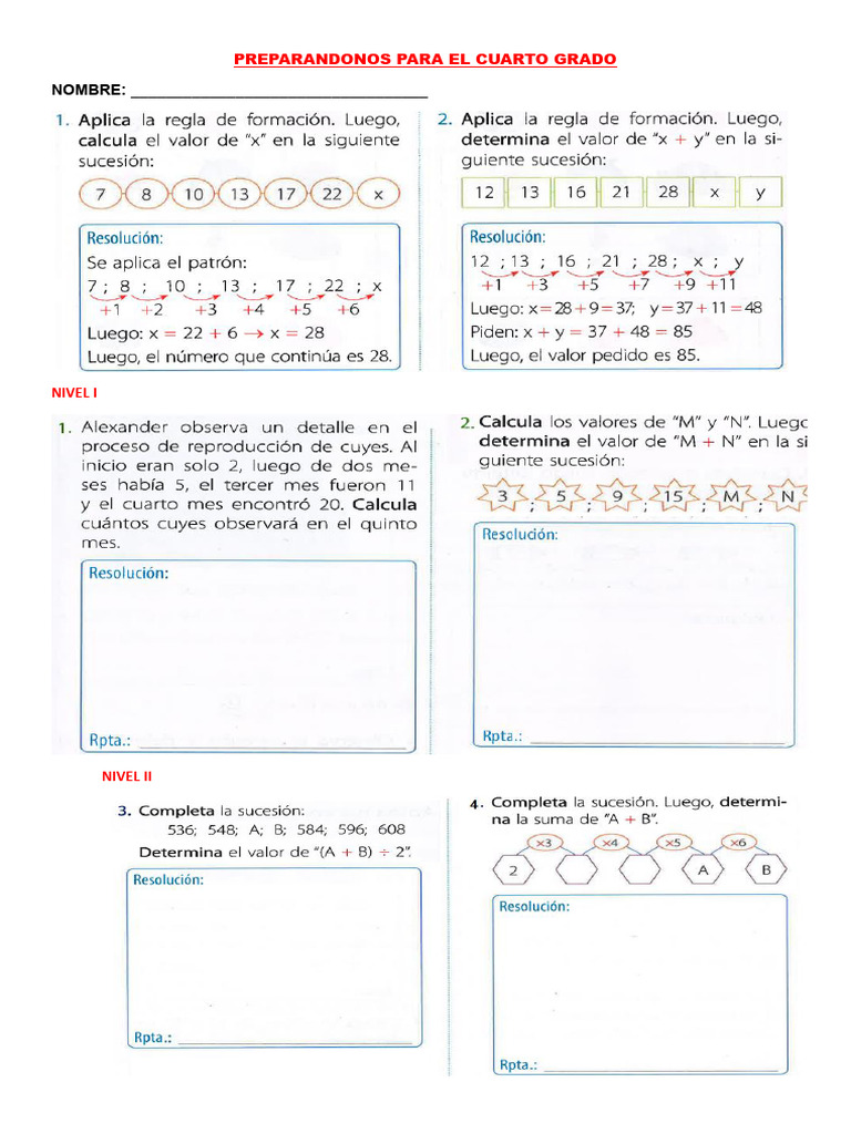 Preparandonos para Cuarto Grado | PDF