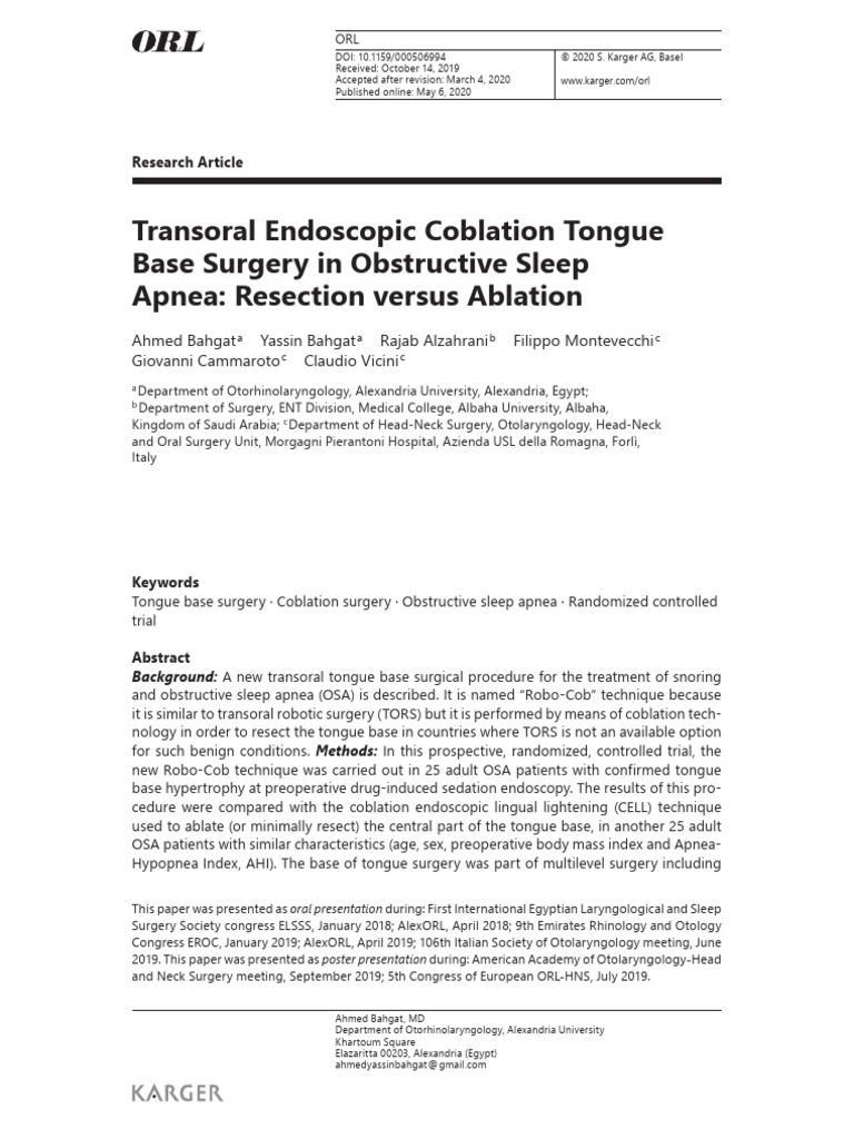 Transoral Endoscopic Coblation Tongue | PDF | Medicine | Medical Procedures