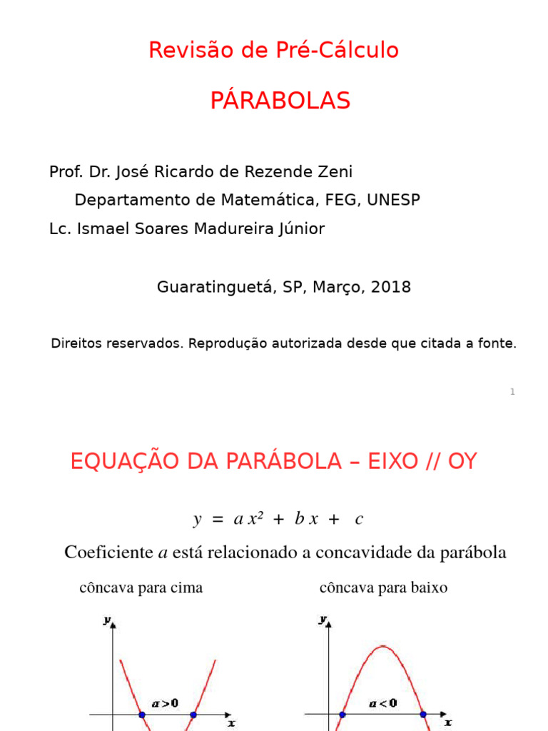 Equações e Propriedades de Parábolas | PDF | Cinemática | Matemática