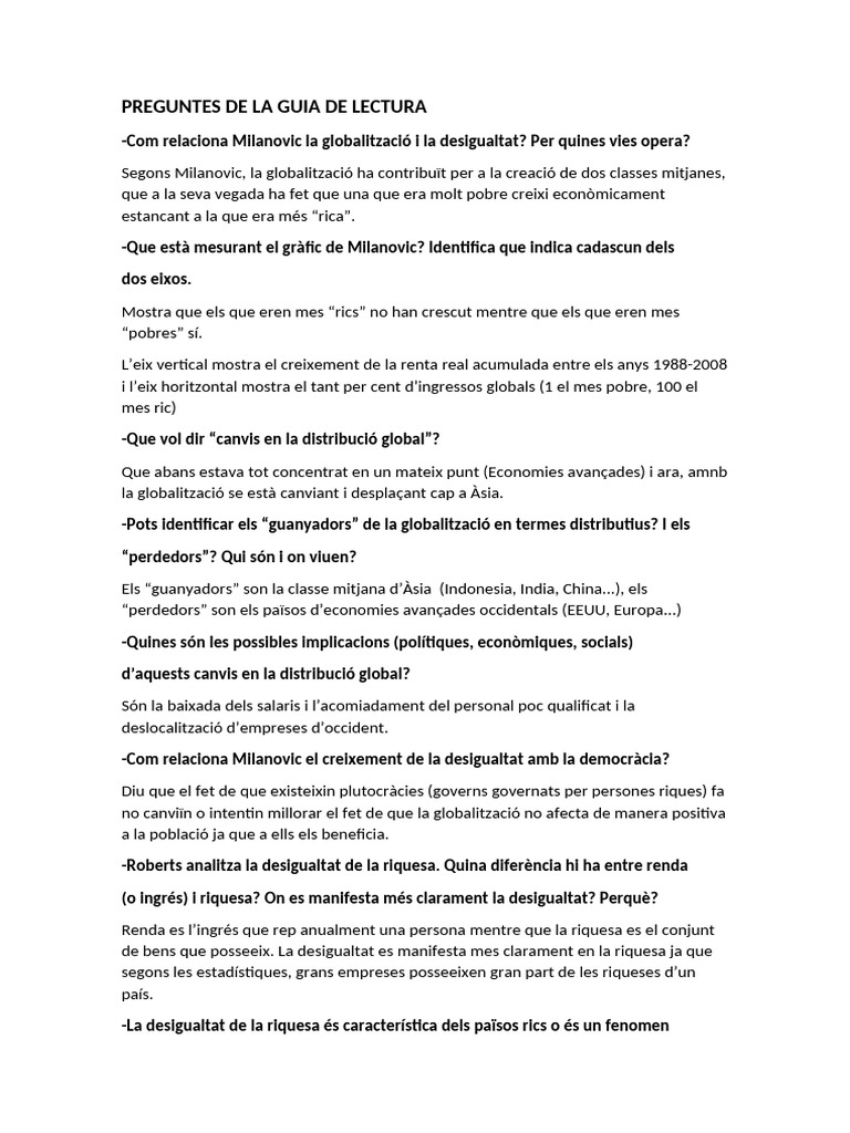 Preguntes de La Guia de Lectura | PDF