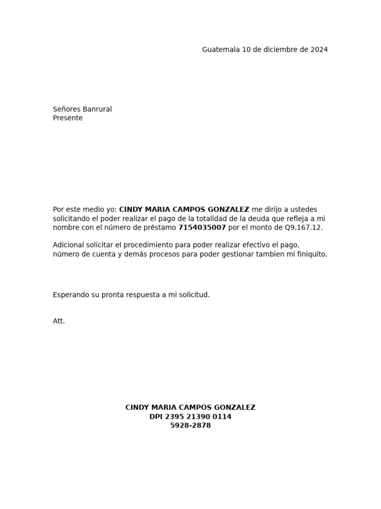 Carta Banrural | PDF