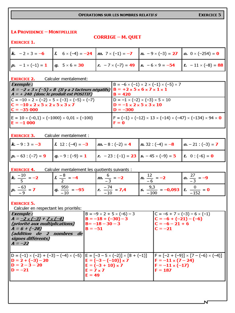 multiplication-et-division-de-nombres-relatifs-corriges-d-exercices | PDF
