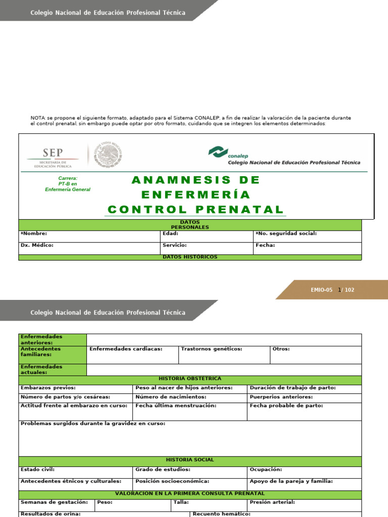 Formato Prenatal CONALEP para Enfermería | PDF | El embarazo | Parto