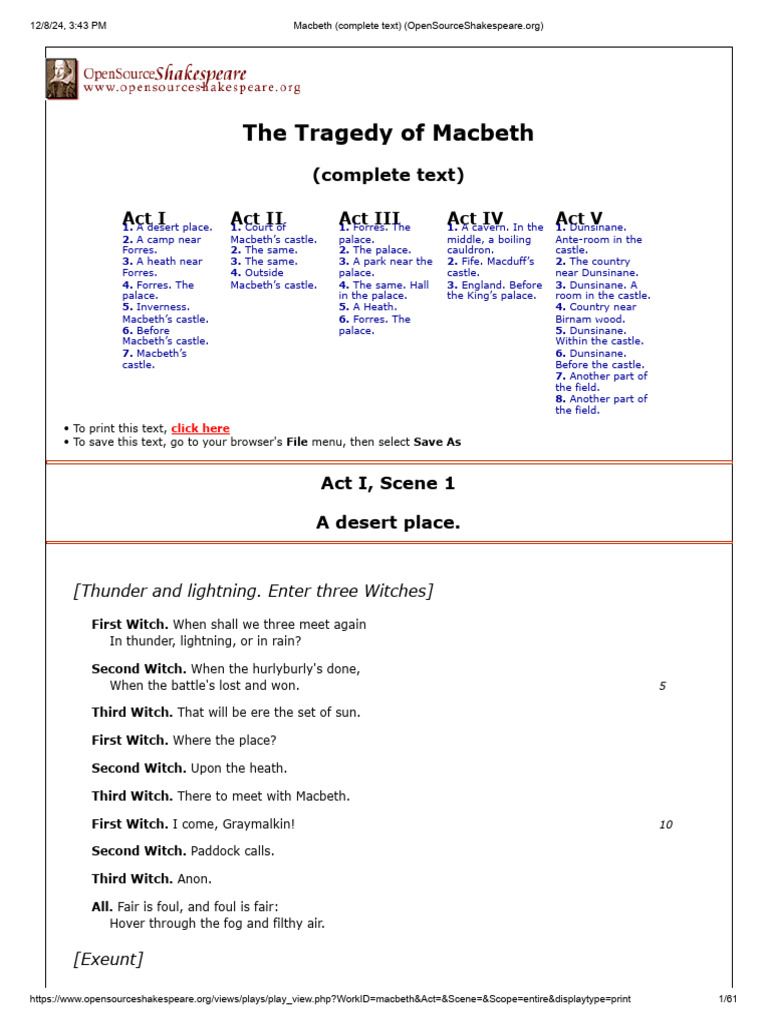 Macbeth (Complete Text) | PDF | Macbeth | Shakespearean Tragedies