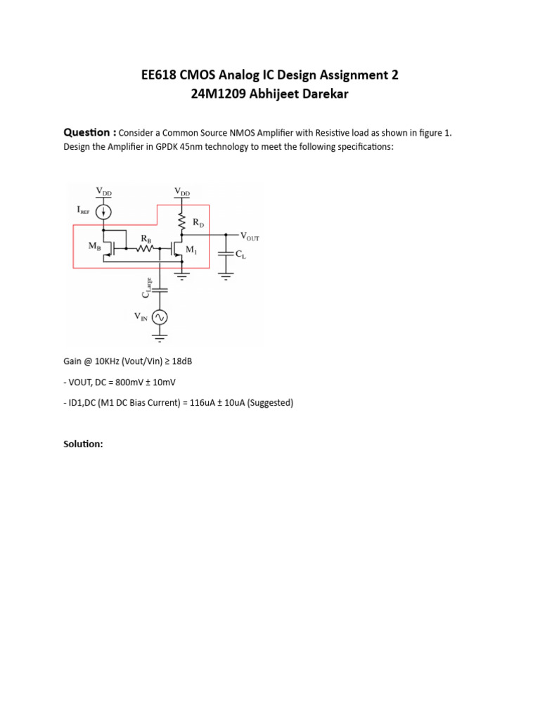 EE618 CMOS Analog IC Design Assignment 2 | PDF EE618 CMOS Analog IC Design Assignment 2 | PDF