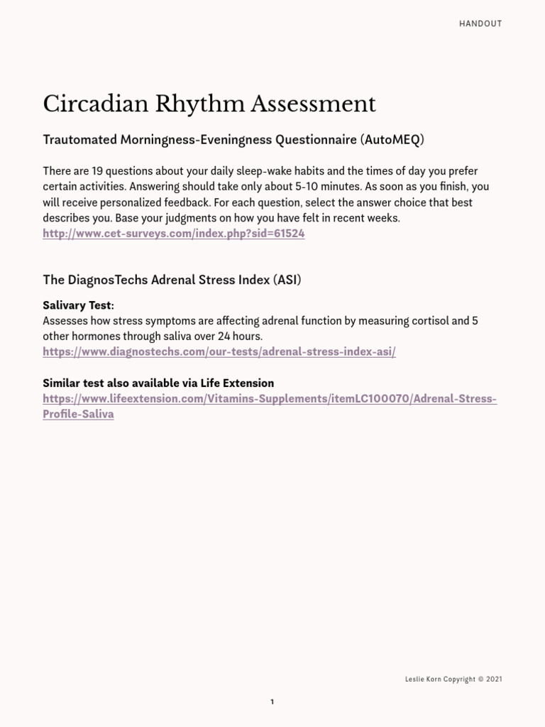 Circadian Rhythm Assessment | PDF