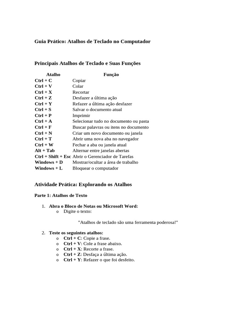 Guia Prático - Atalho Word | PDF | Botão Ctrl | Compatíveis com PCs IBM
