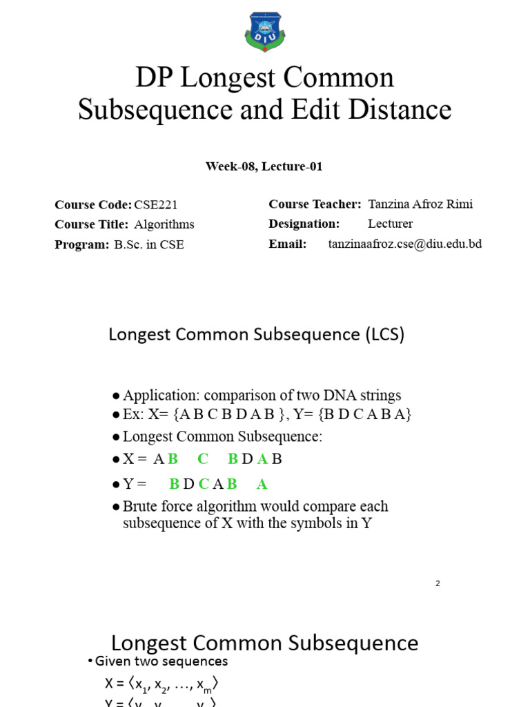 13. W-8_L-1_DP Longest Common Subsequence and Edit Distance.pptx | PDF | Applied Mathematics ...