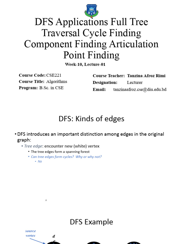 W-10 - L-1 - DFS Applications Full Tree Traversal Cycle Finding ...