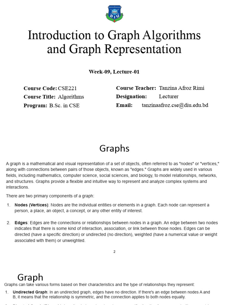 Graph Algorithms and Representation Guide | PDF | Vertex (Graph Theory) | Applied Mathematics