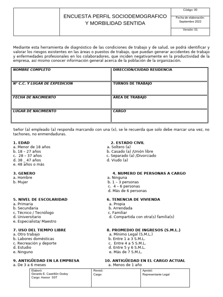 5.1 Encuesta de Perfil Sociodemográfico y Morbilidad Sentida | PDF ...