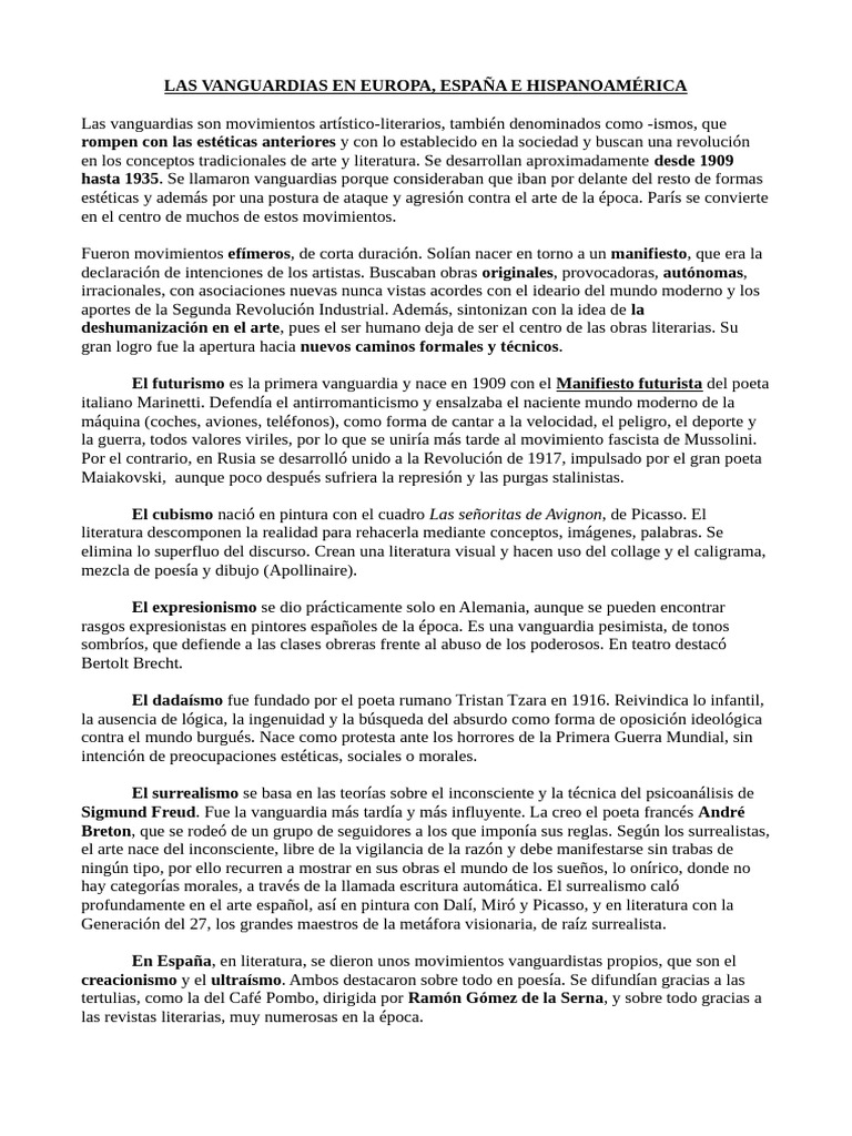 Tema 4 - Las Vanguardias en Europa, España e Hispanoamérica | PDF ...