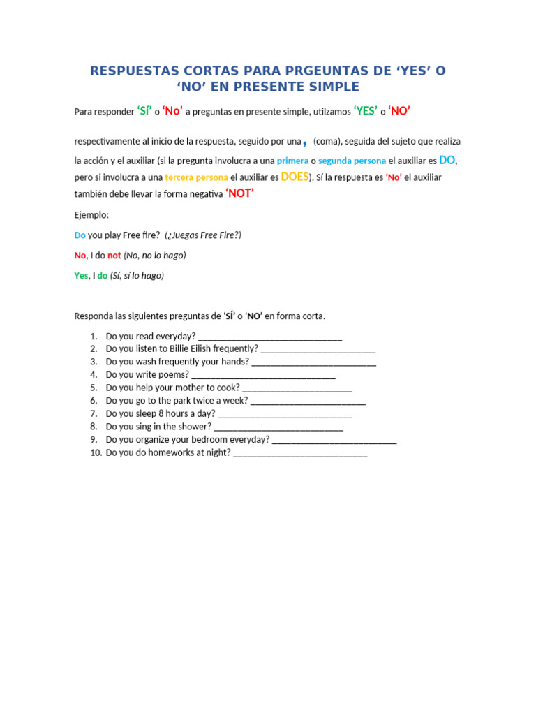 Respuestas Cortas para Prgeuntas de | PDF