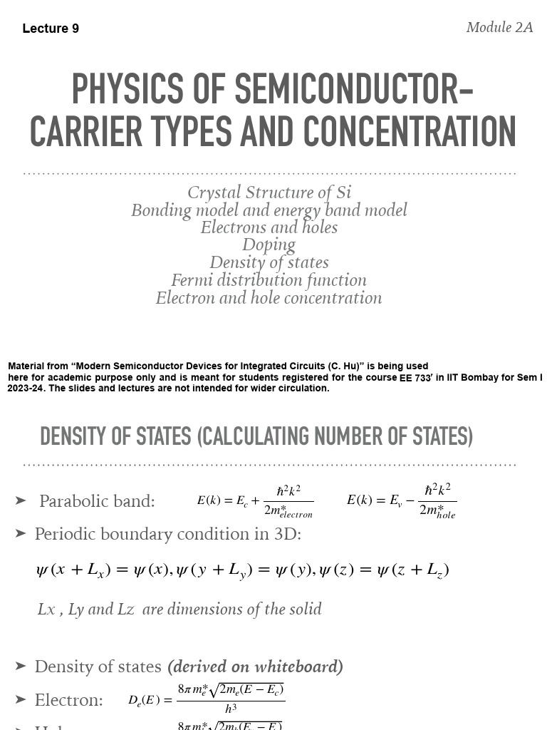 Lecture 9 Density of States | PDF | Semiconductors | Electron Hole