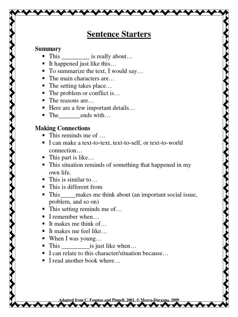 Sentence Starters | PDF
