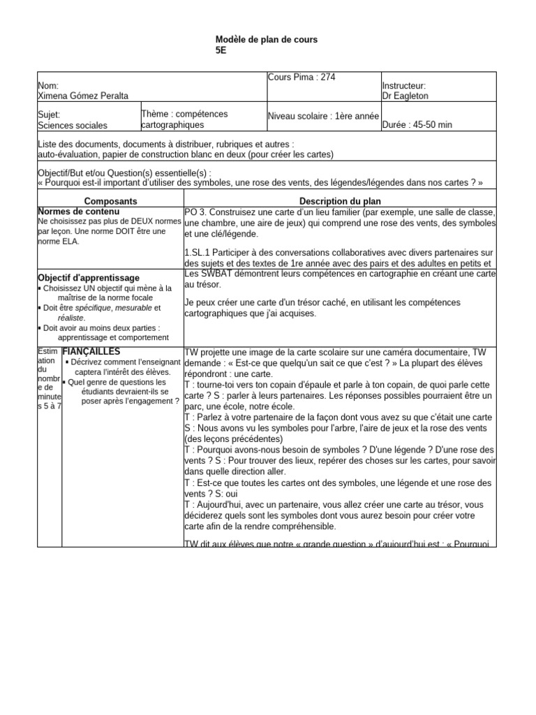 plan de leçon 5e cartes pages | PDF | Apprentissage