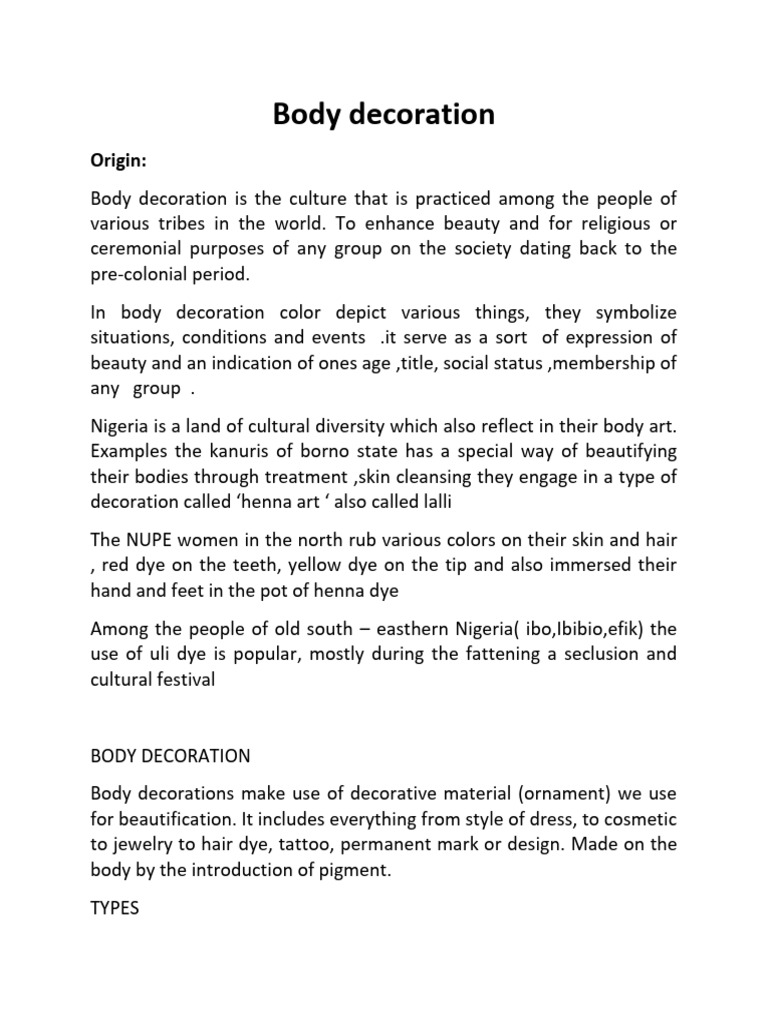 Cultural Significance of Body Decoration | PDF | Tattoo | Human Appearance