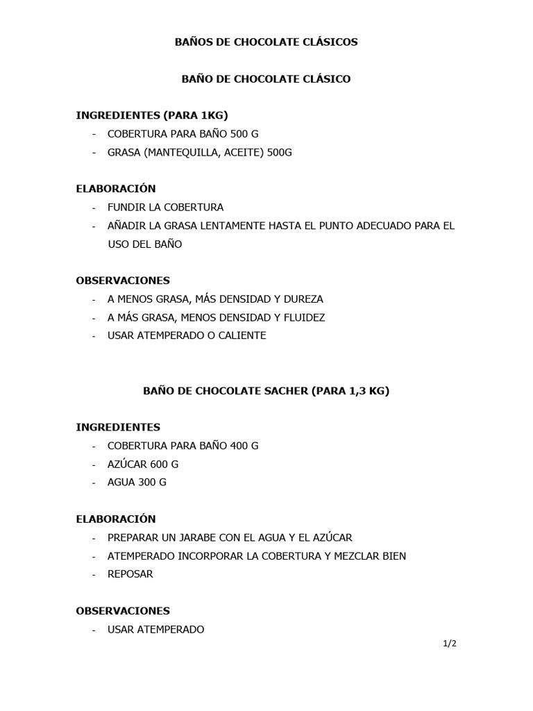 Baños de Chocolate Clásicos | PDF