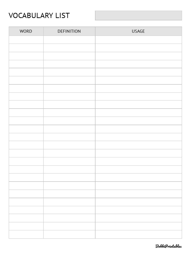Vocabulary List with Definitions | PDF
