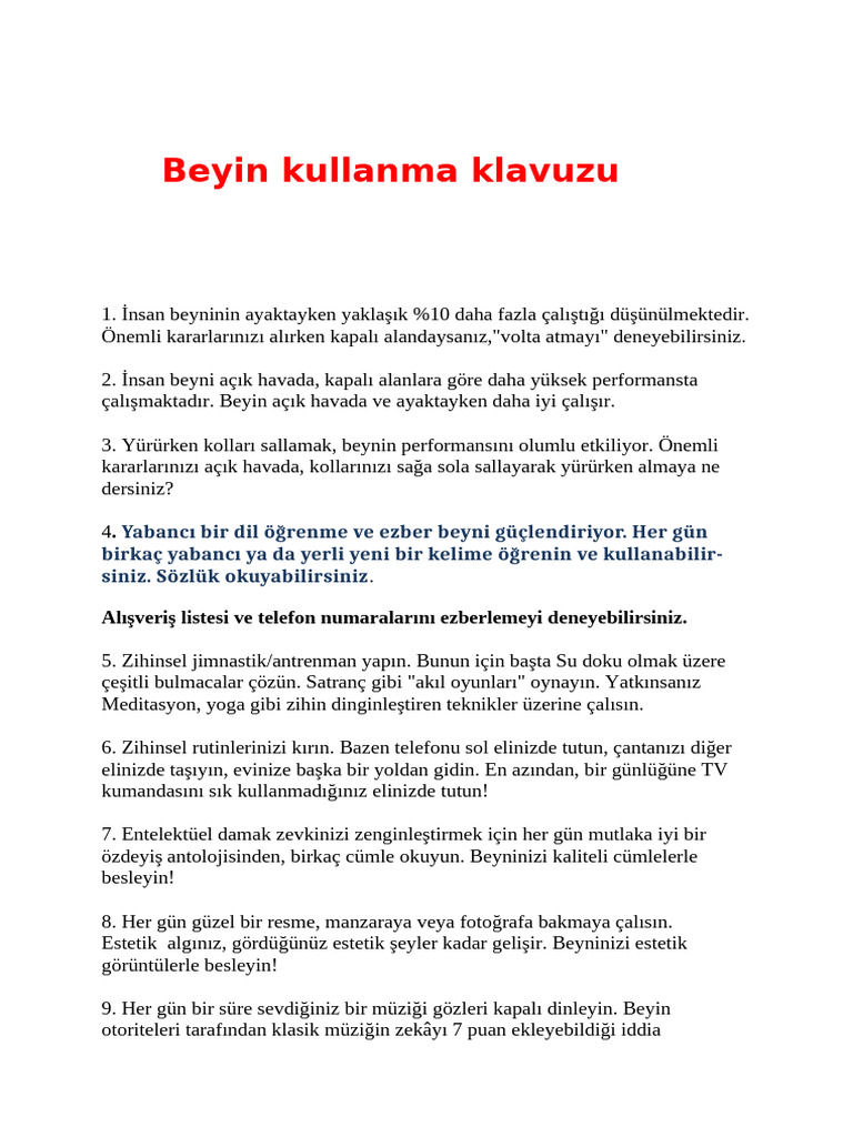 Beyin Kullanma Klavuzu | PDF