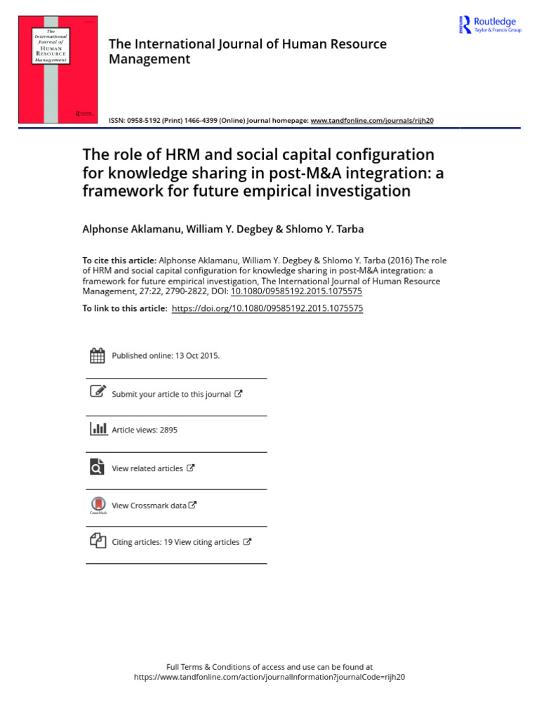 HRM & Social Capital in M&A Integration | PDF | Human Resource ...