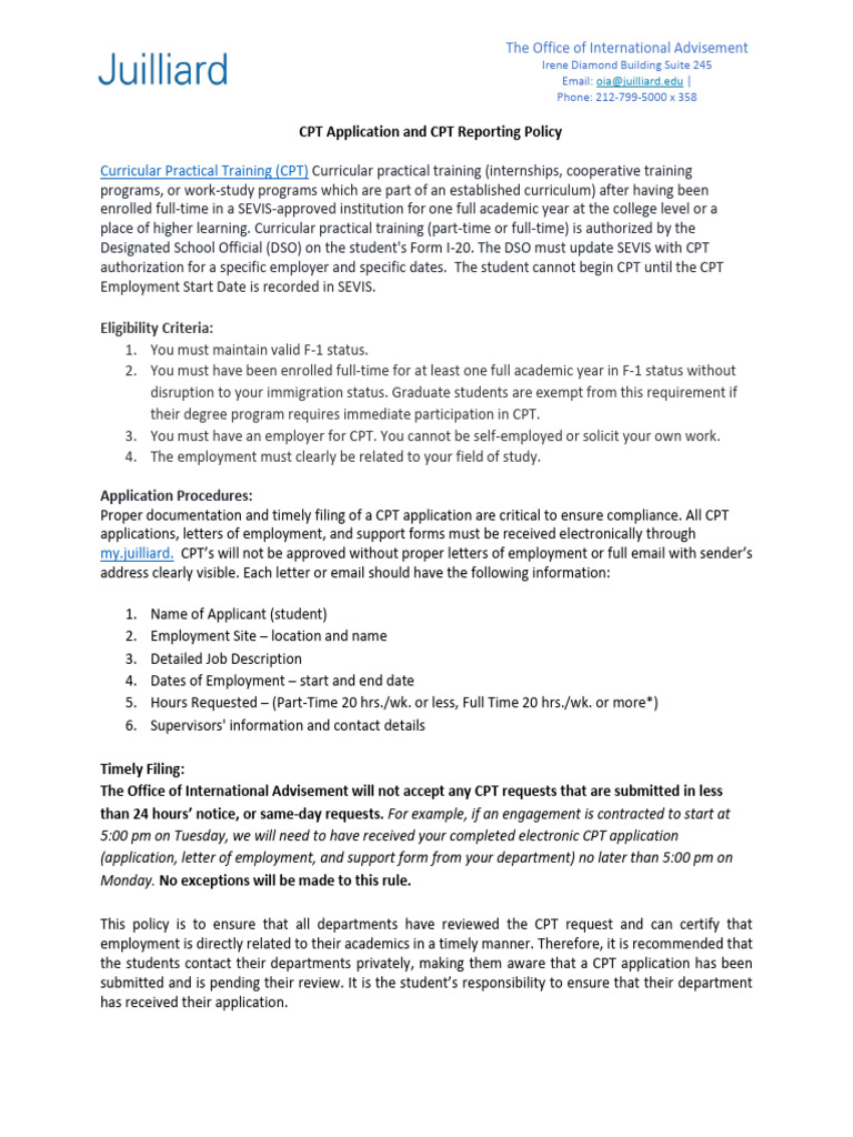 Juilliard CPT Application Policy Guide | PDF | Human Migration