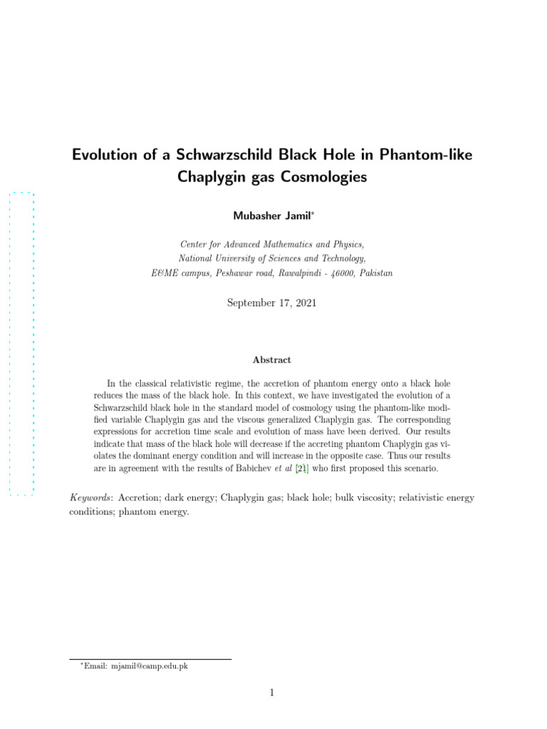 Evolution of A Schwarzschild Black Hole in Phantom-Like | PDF | Black ...
