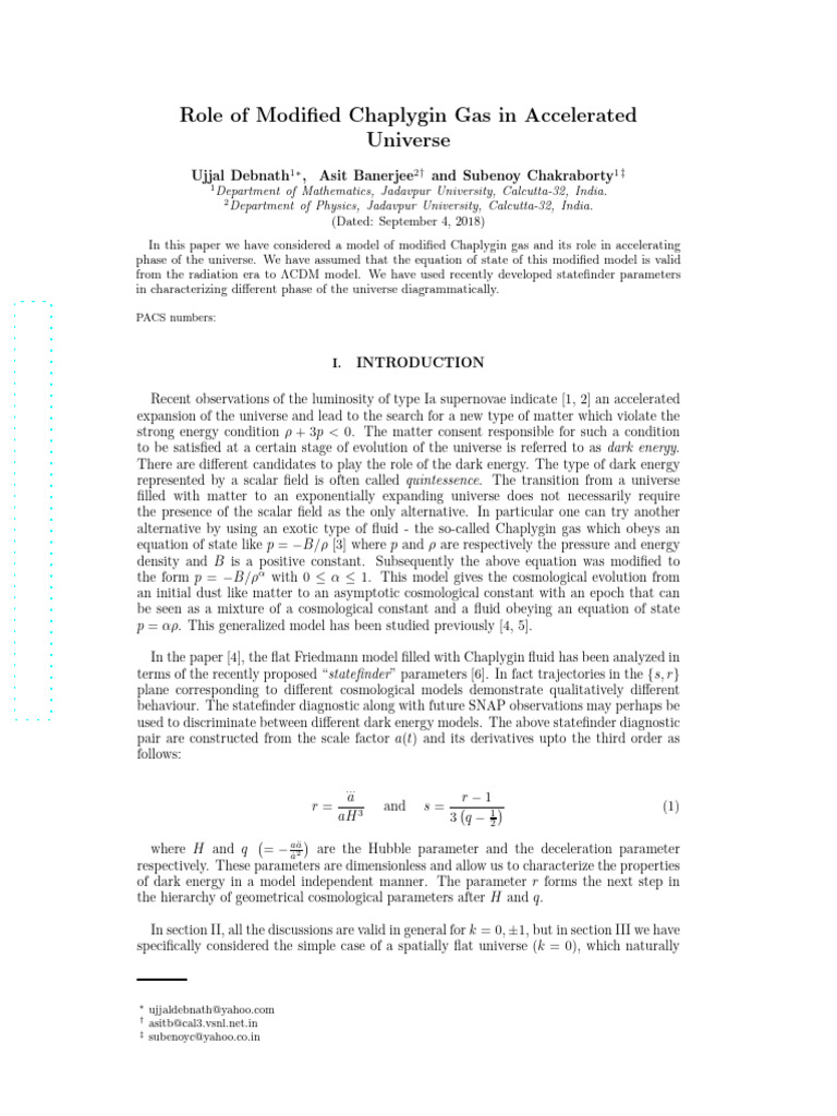 Modified Chaplygin Gas in Accelerated | PDF | Universe | Physics