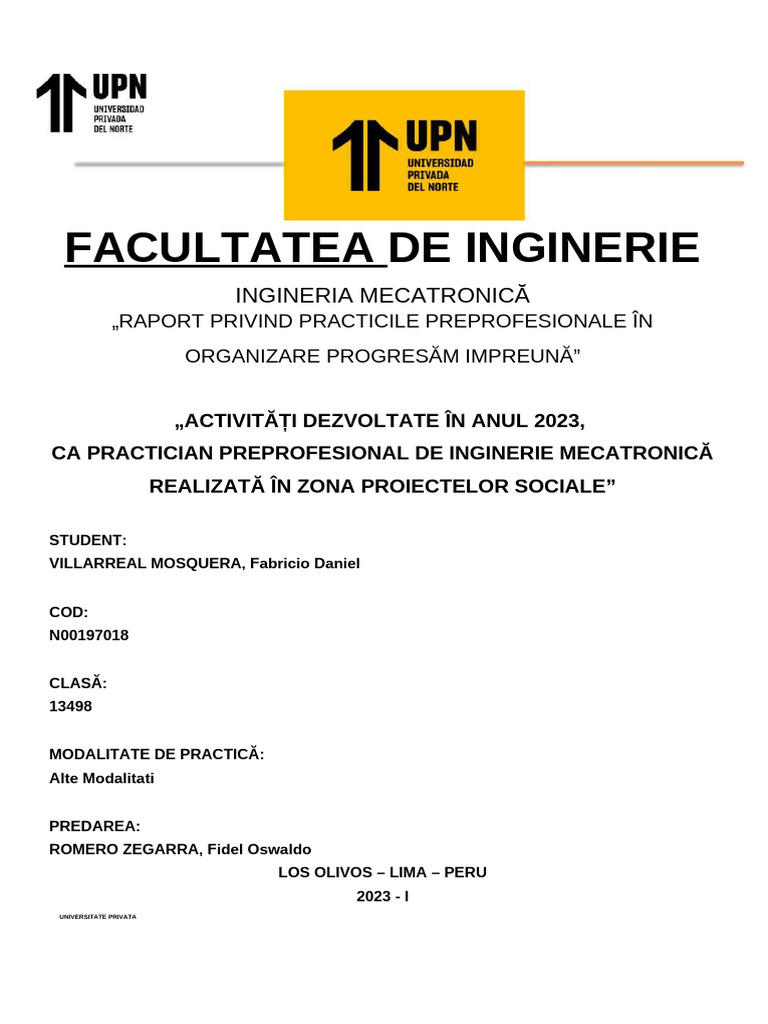Raport Final - Practici Preprofesionale UPN | PDF
