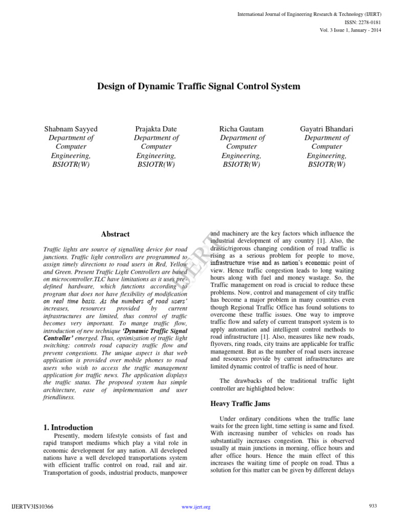 Design of Dynamic Traffic Signal Control | PDF | Traffic | Traffic Light