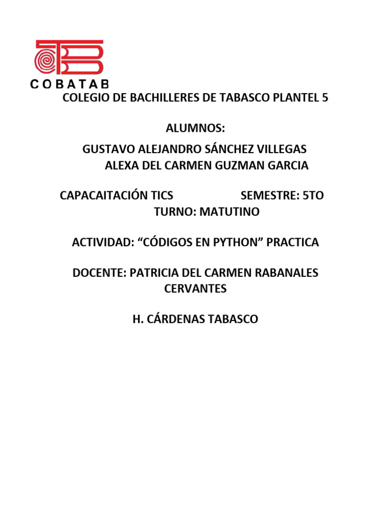 Práctica de Códigos Python 5° Semestre | PDF
