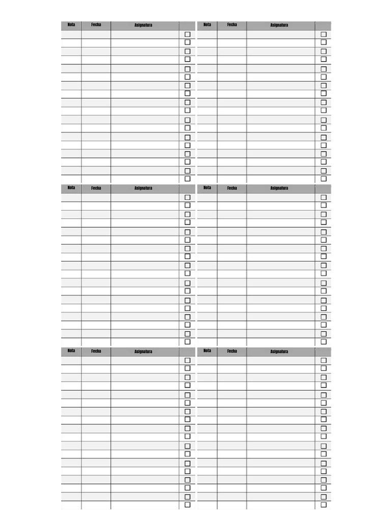 tablas para apuntar Examenes | PDF