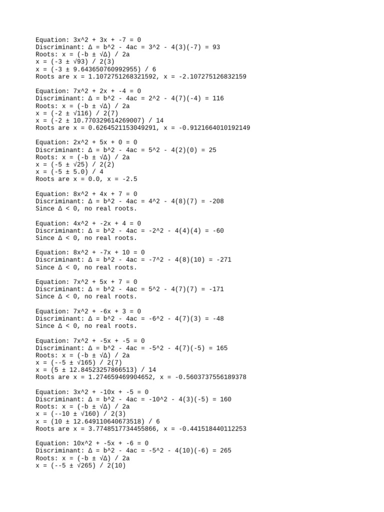 Quadratic Equations With Solutions | PDF | Discrete Mathematics | Algorithms