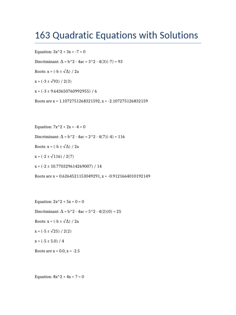 Quadratic Equations and Solutions | PDF | Discrete Mathematics | Ring ...