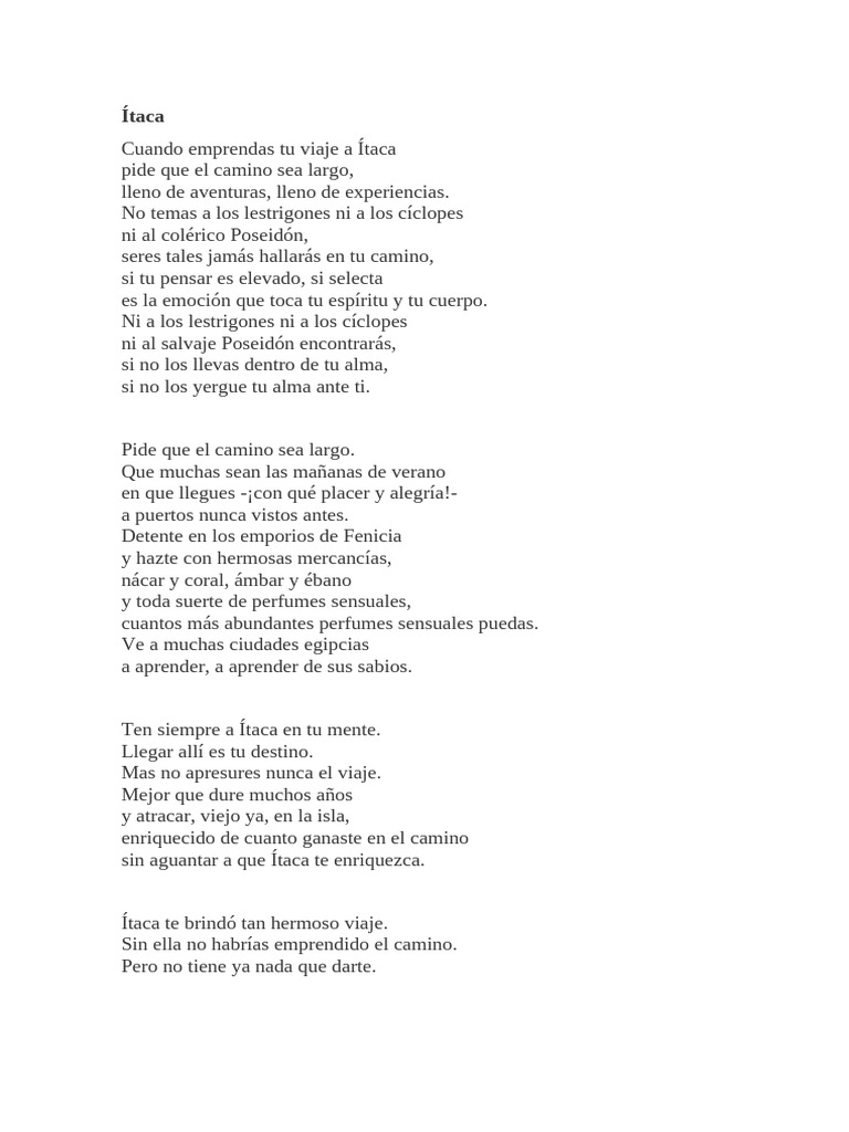 El viaje a Ítaca de Kavafis | PDF