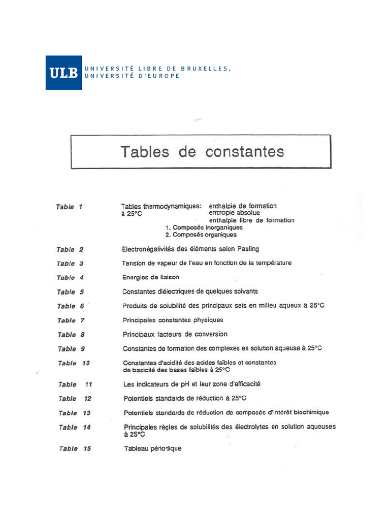 Tables Constant Es | PDF