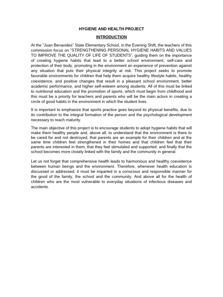 Hygiene Project for Student Well-being | PDF | Hygiene | Disciplines