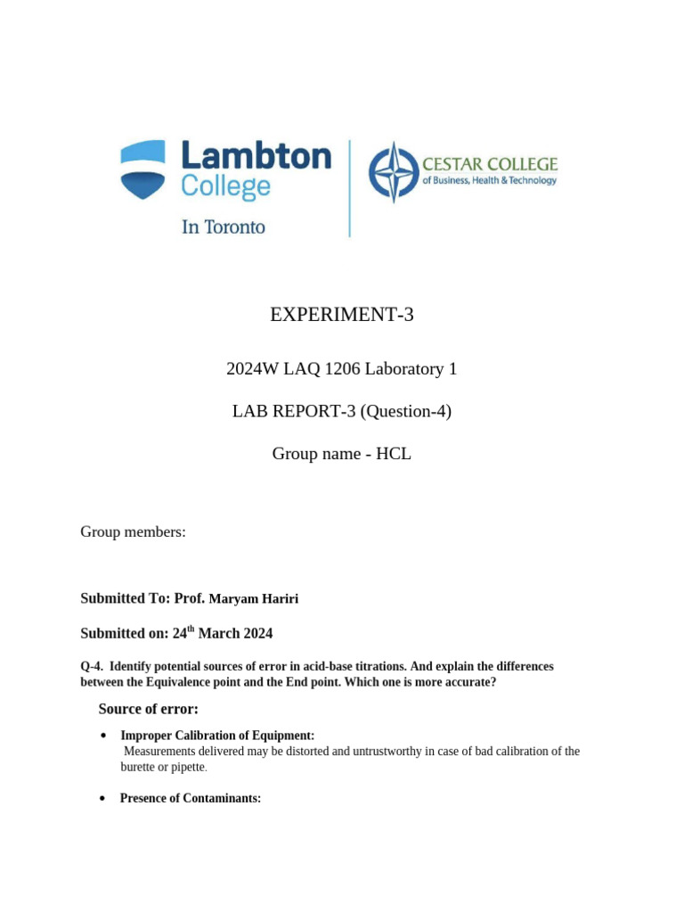 EXP 3 QS 4 (HCL) | PDF | Titration | Chemistry