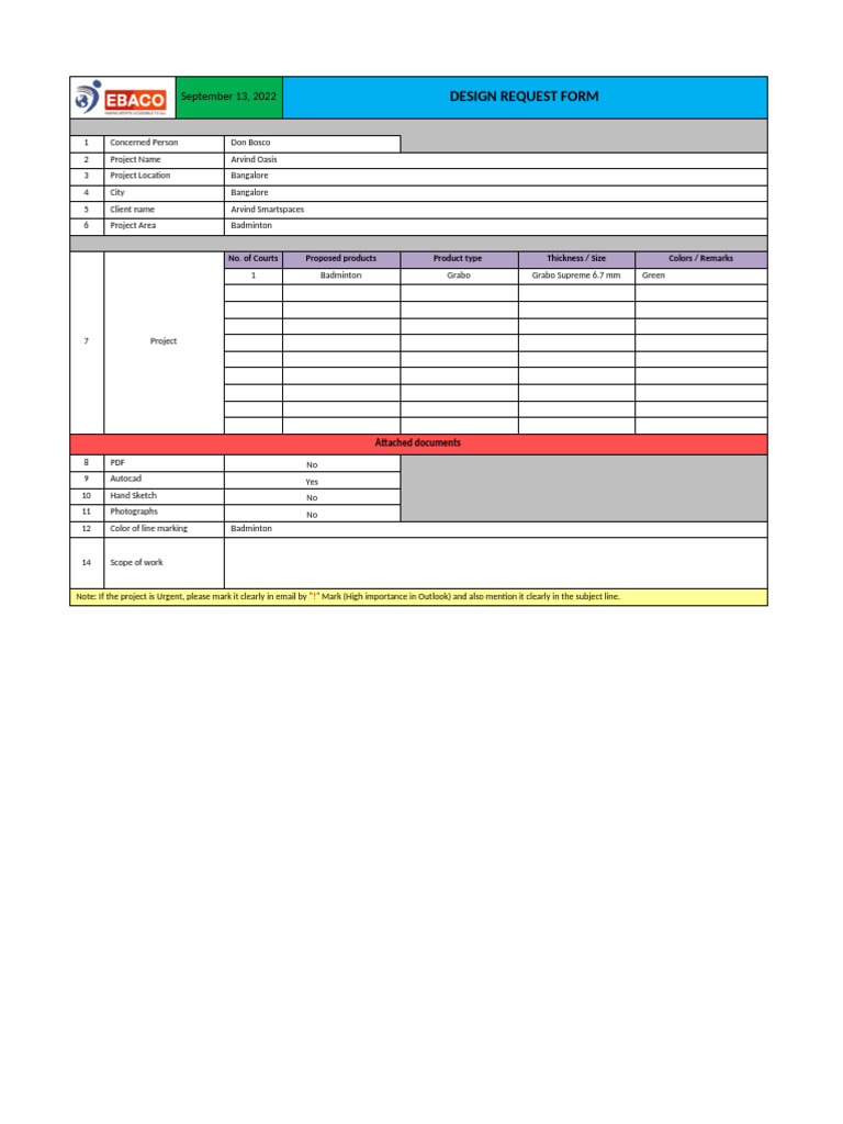 Design Request Form - Arvind Oasis Badminton | PDF