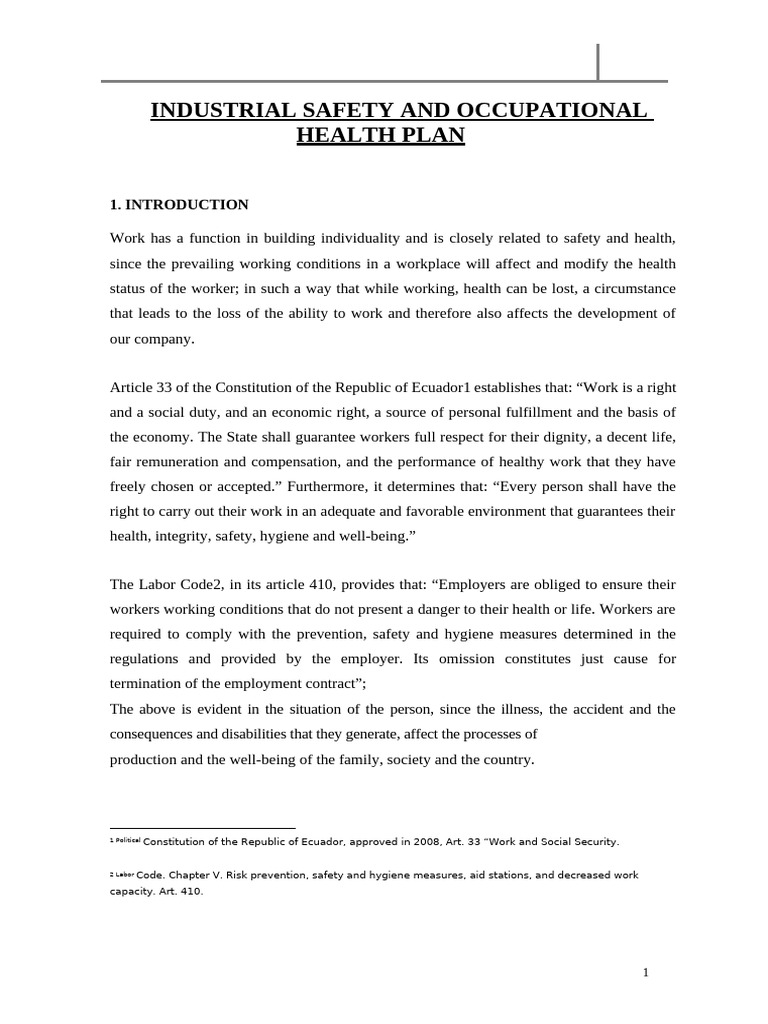 Model Health and Safety Plan | PDF | Occupational Safety And Health ...