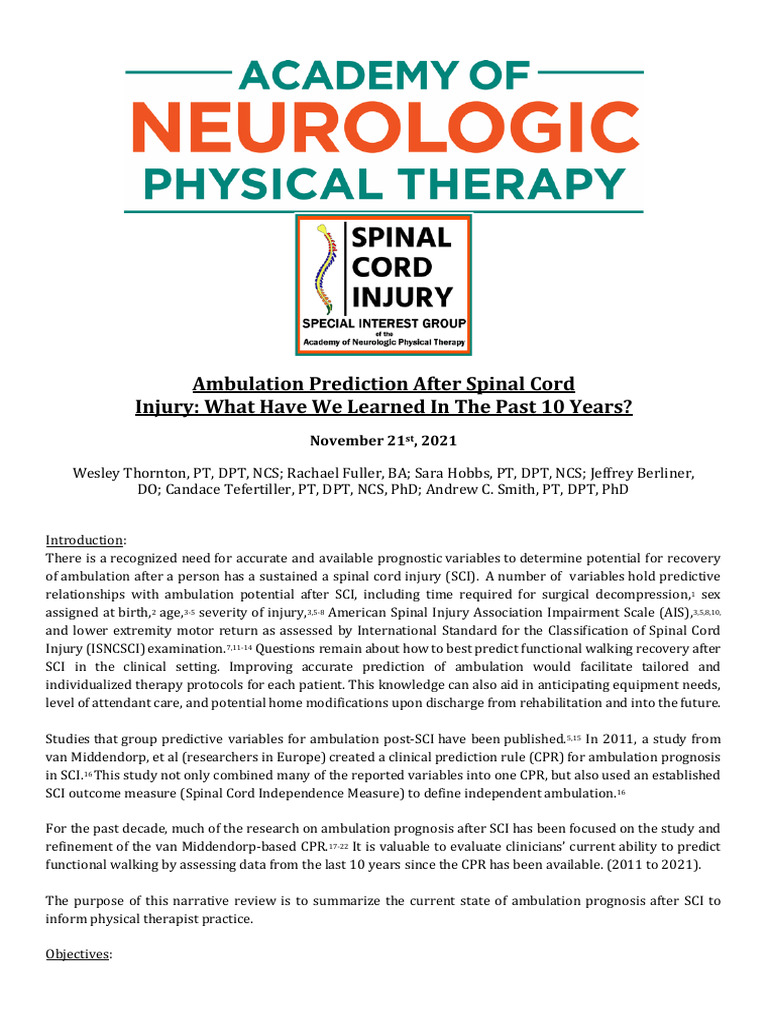 Anpt Sci Ambulation Prediction - Finalversion | PDF | Spinal Cord ...