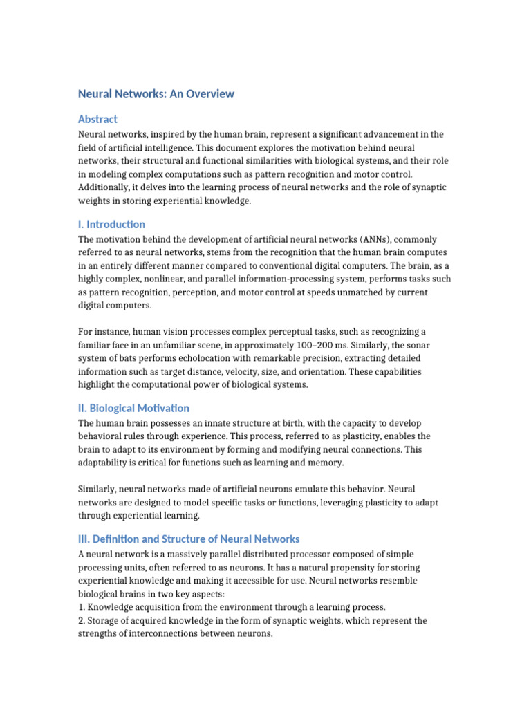 Overview of Neural Networks in AI | PDF | Nervous System | Brain