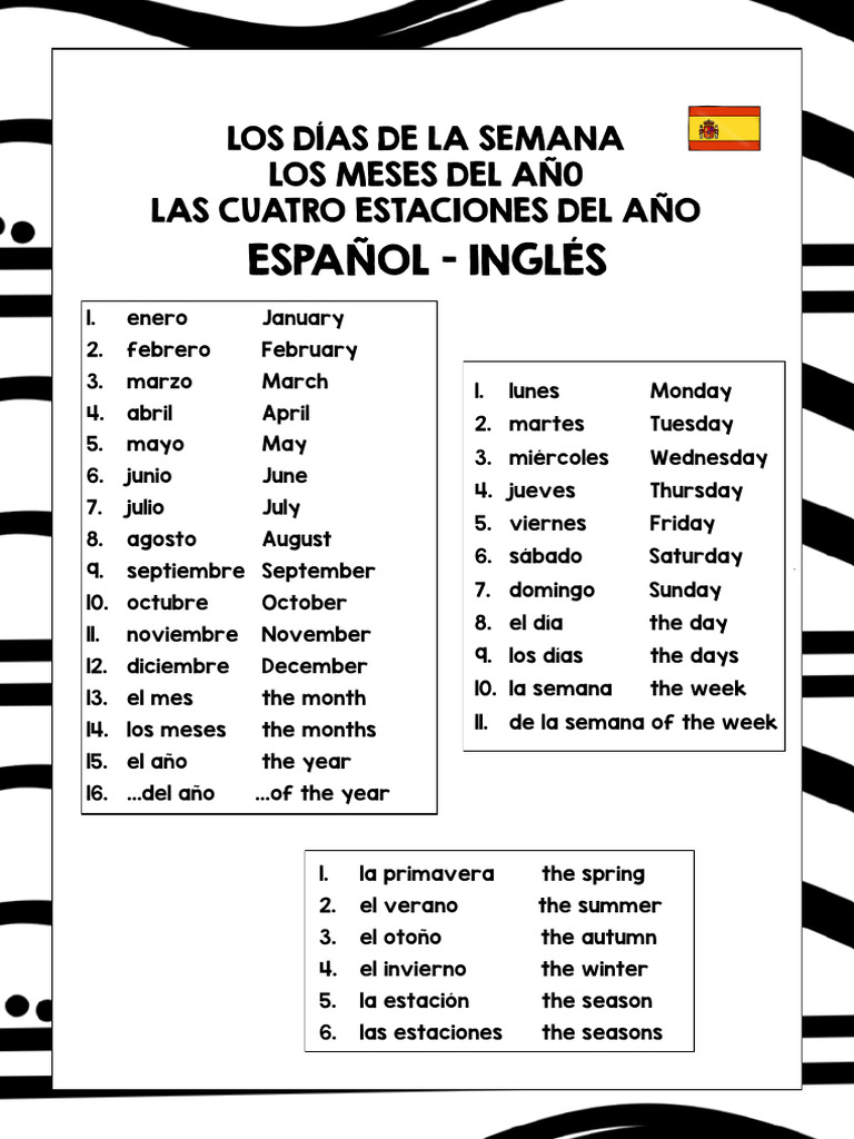 SPANISH DAYS, MONTHS, SEASONS - WAVE BACKGROUND | PDF | Estaciones