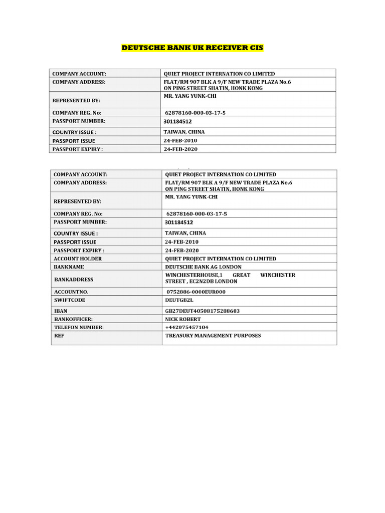 Deutsche Bank Uk Receiver Cis | PDF