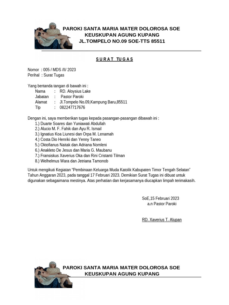 Surat Tugas Untk Pasutri 2023 | PDF