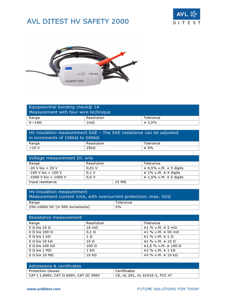 Spec Sheet AVL DiTEST HV Safety 2000 en | PDF