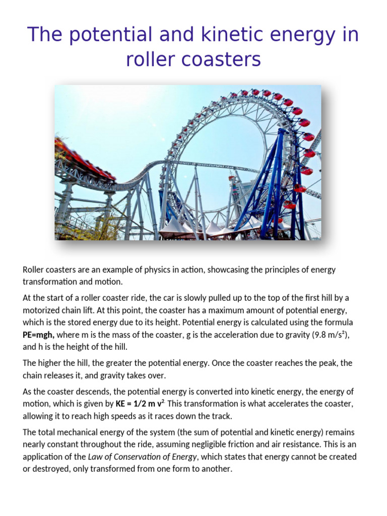 The Potential and Kinetic Energy in Roller Coasters | PDF