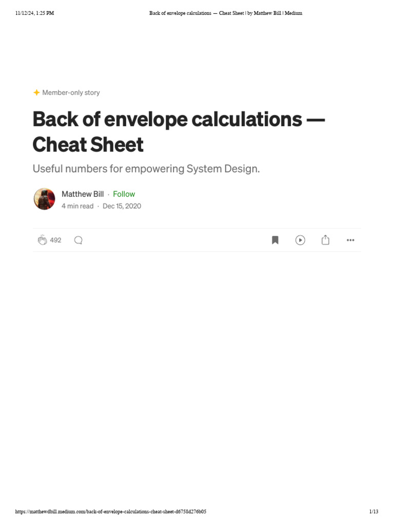 Back of Envelope Calculations - Cheat Sheet - by Matthew Bill - Medium ...