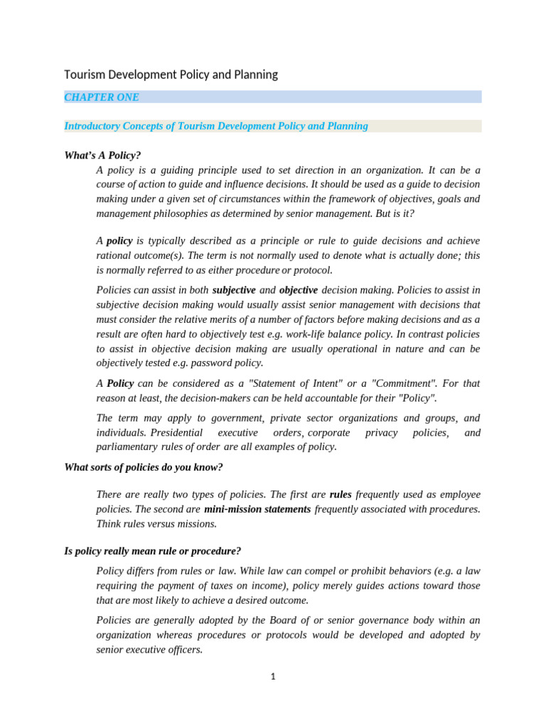 Tourism Development Policy Overview | PDF | Policy | Tourism